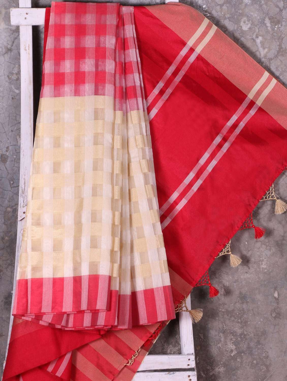 Buy online Red Woven Checked Saree from ethnic wear for Women by Shiva ...