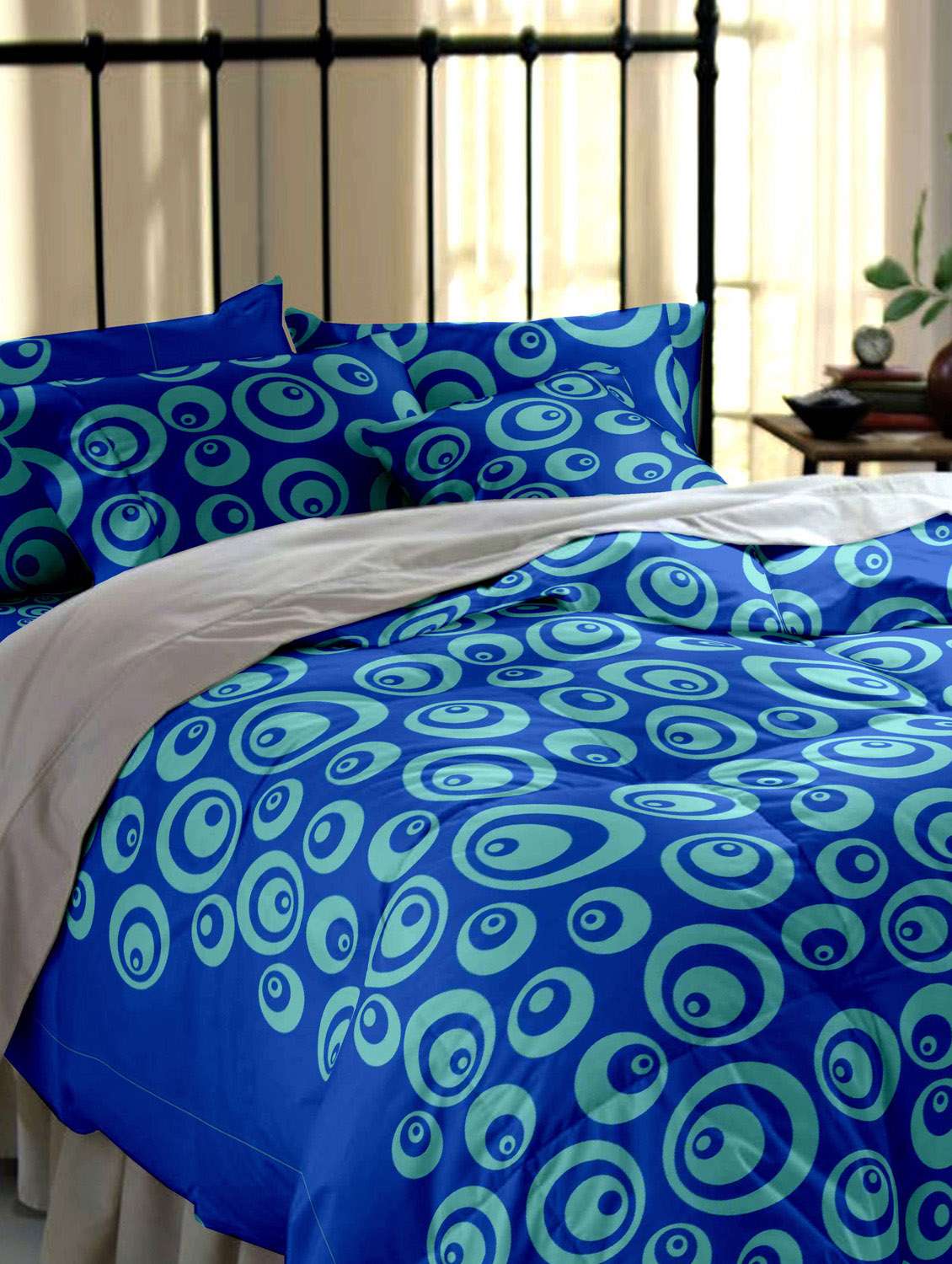 Buy online Dreamscape 140tc 100% Cotton Blue Geometric Single Bedsheet ...