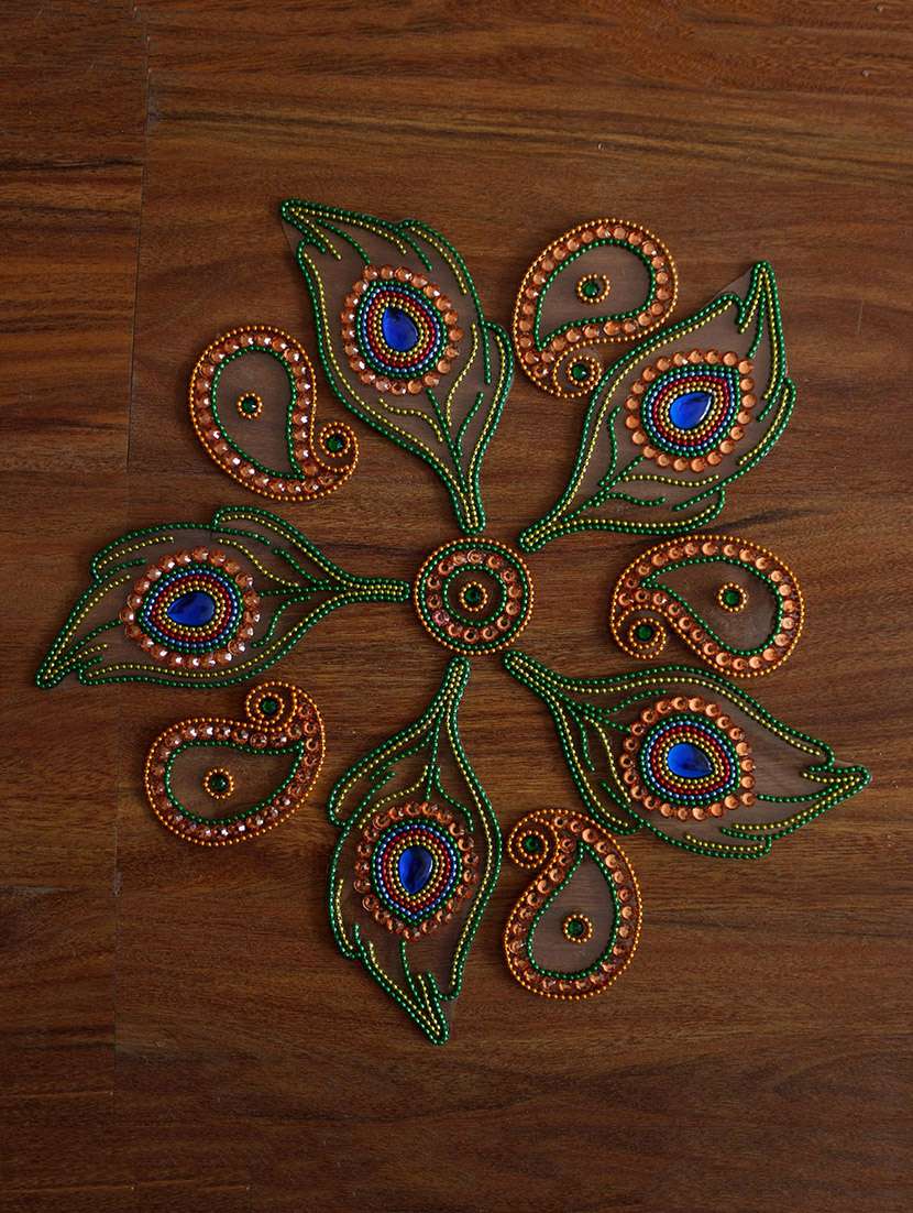 Buy online Multicolour Mor Pankh Style Crystal Floor Rangoli from Wall ...