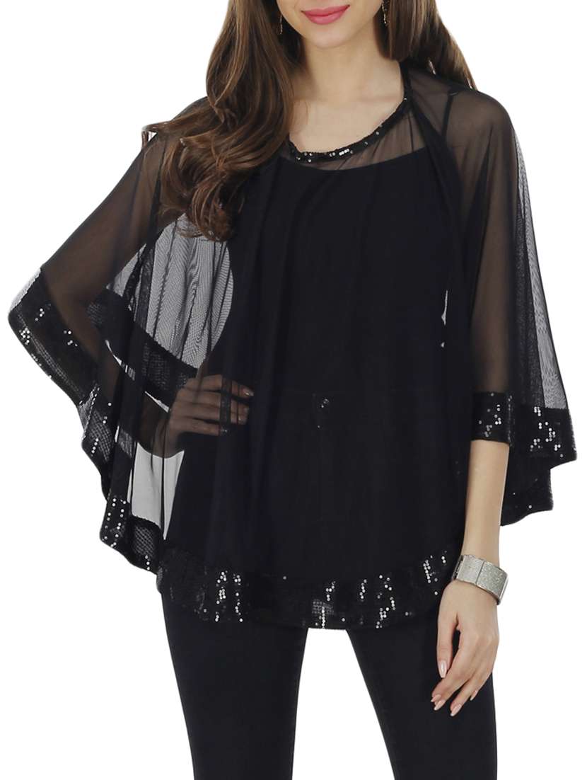 Buy online Black Sequined Net Cape from Capes & Shrugs for Women by ...