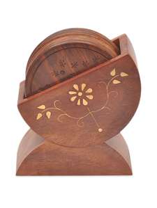 Buy online Brown Wooden Half Cut 7 Piece Coaster from Tableware for ...
