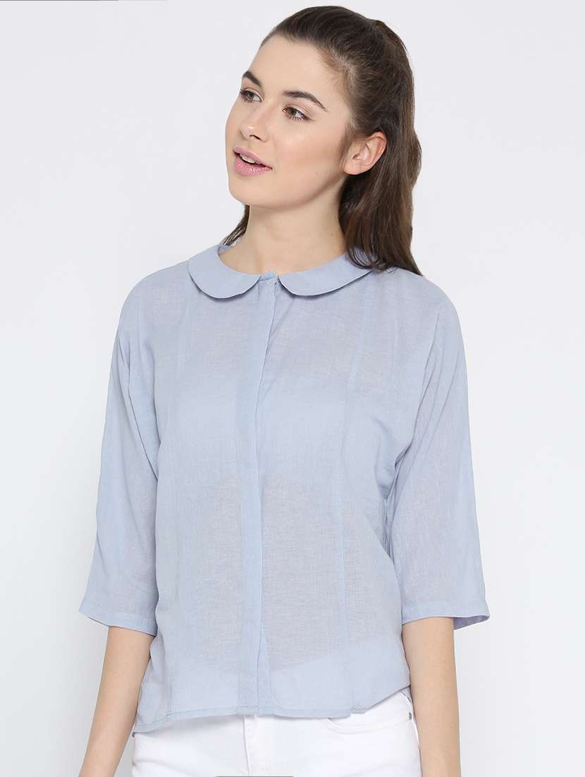 Buy online Light Blue Linen Top from western wear for Women by Vaak for ...