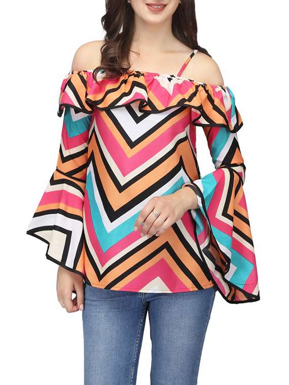 Buy online Women's Ruffle Shoulder Strap Top from western wear for ...