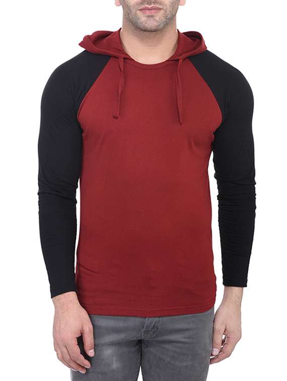 Buy online Maroon Cotton Raglan T-shirt from top wear for Men by Bi ...