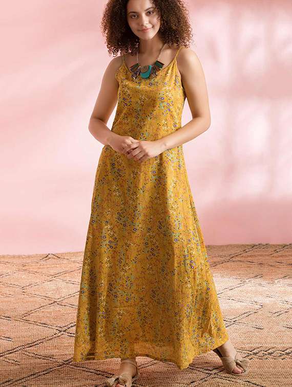 Buy online Ochre Floral A-line Maxi Dress from western wear for Women ...