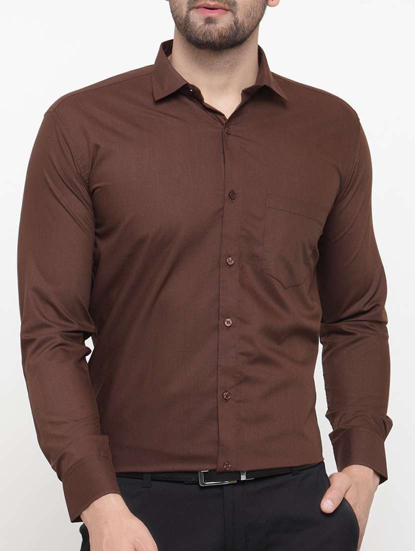 Buy online Brown Solid Formal Shirt from shirts for Men by Jainish for ...