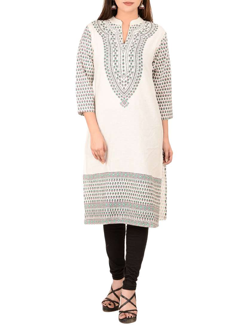 Buy online Cream Cotton Straight Kurta from Kurta Kurtis for Women by ...