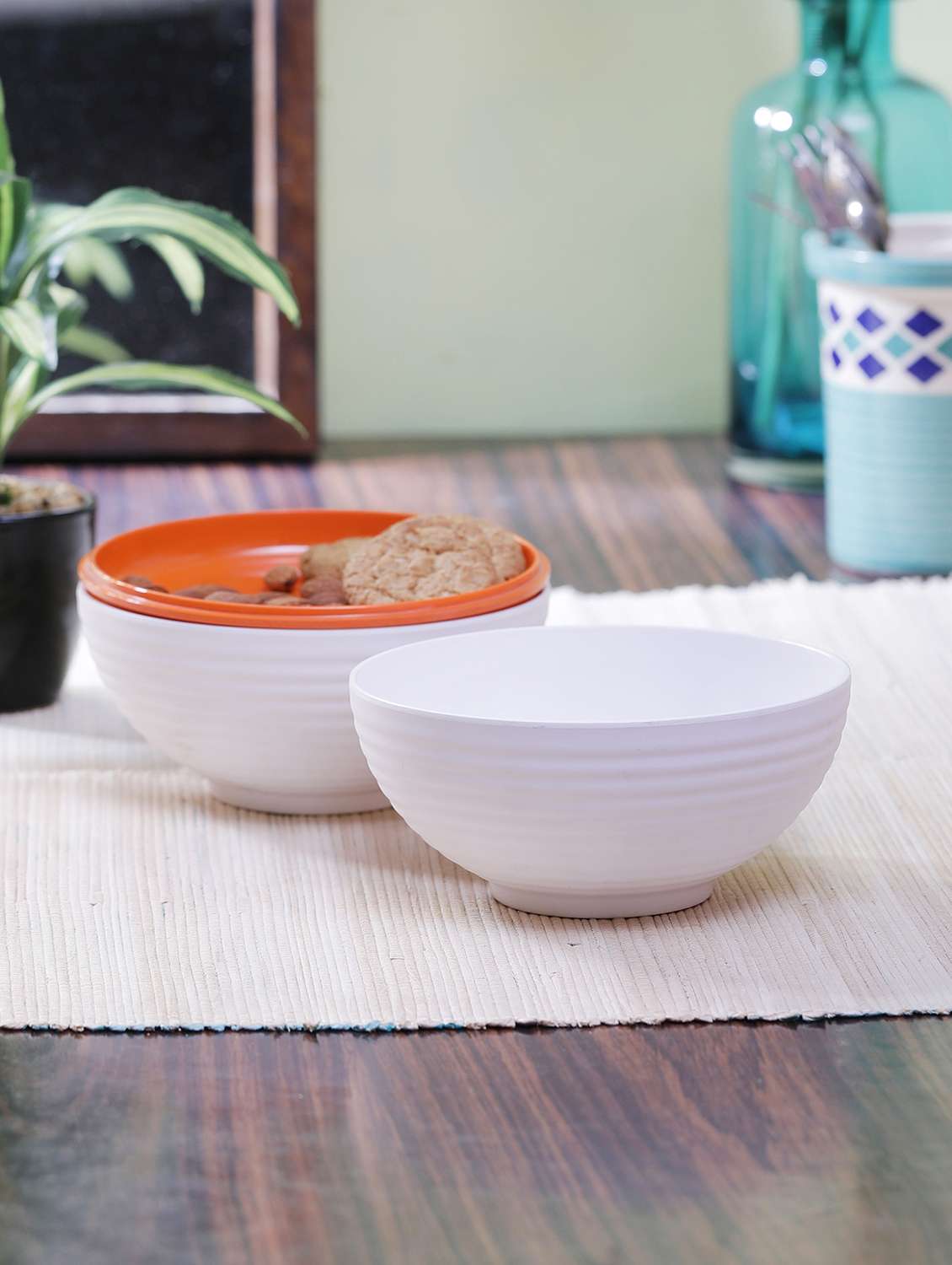 Buy online Melamine Bowls And Platter Ping Pong Set - Orange & White ...
