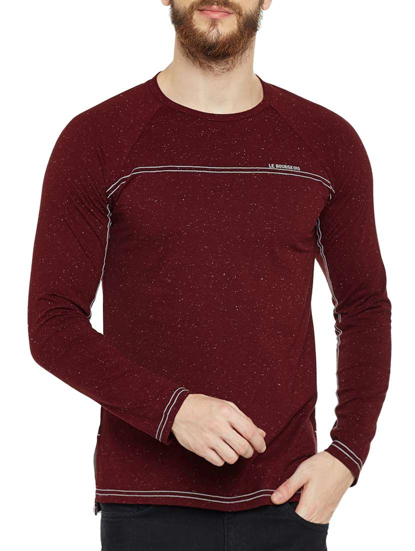 Buy online Maroon Cotton Raglan T-shirt from top wear for Men by Le ...