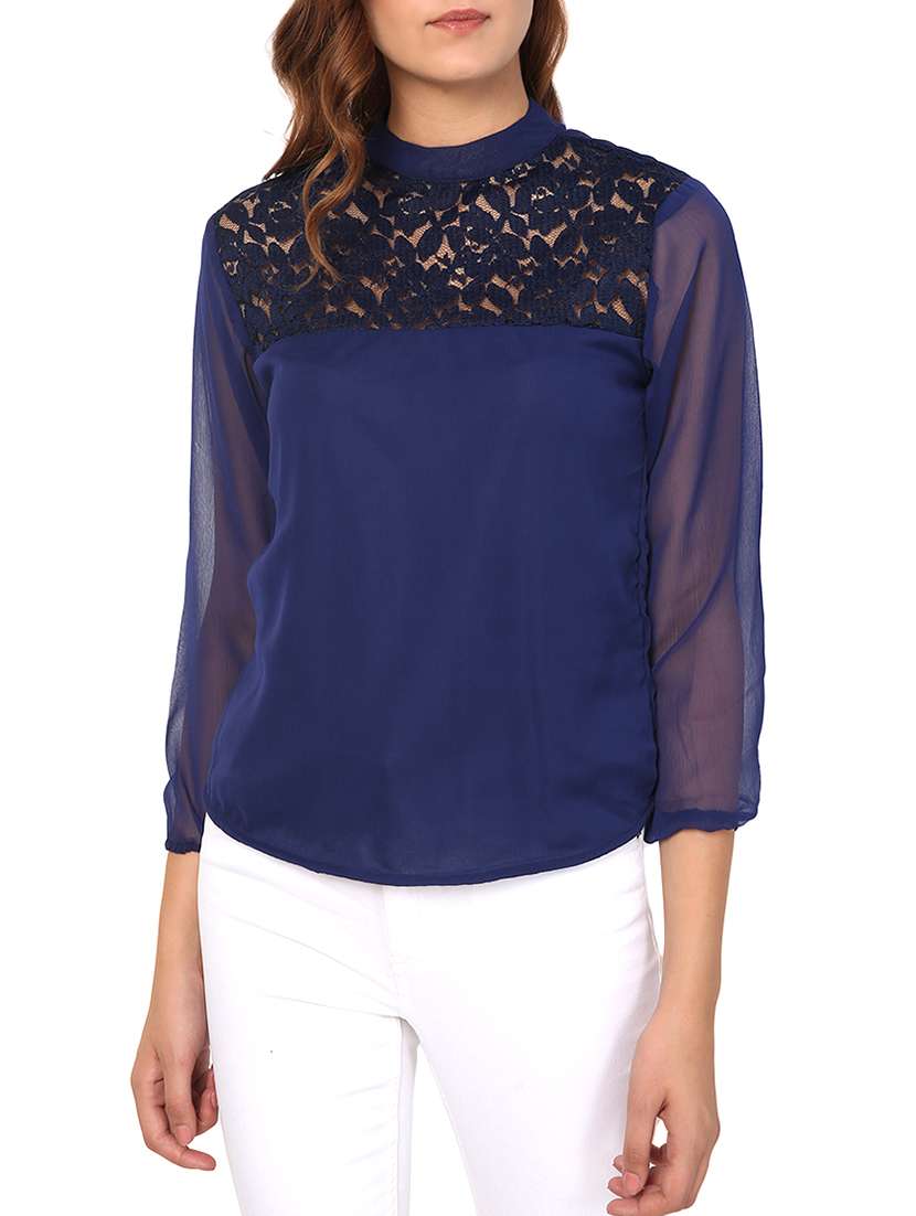 Buy online Mesh Panel Mock Neck Top from western wear for Women by ...