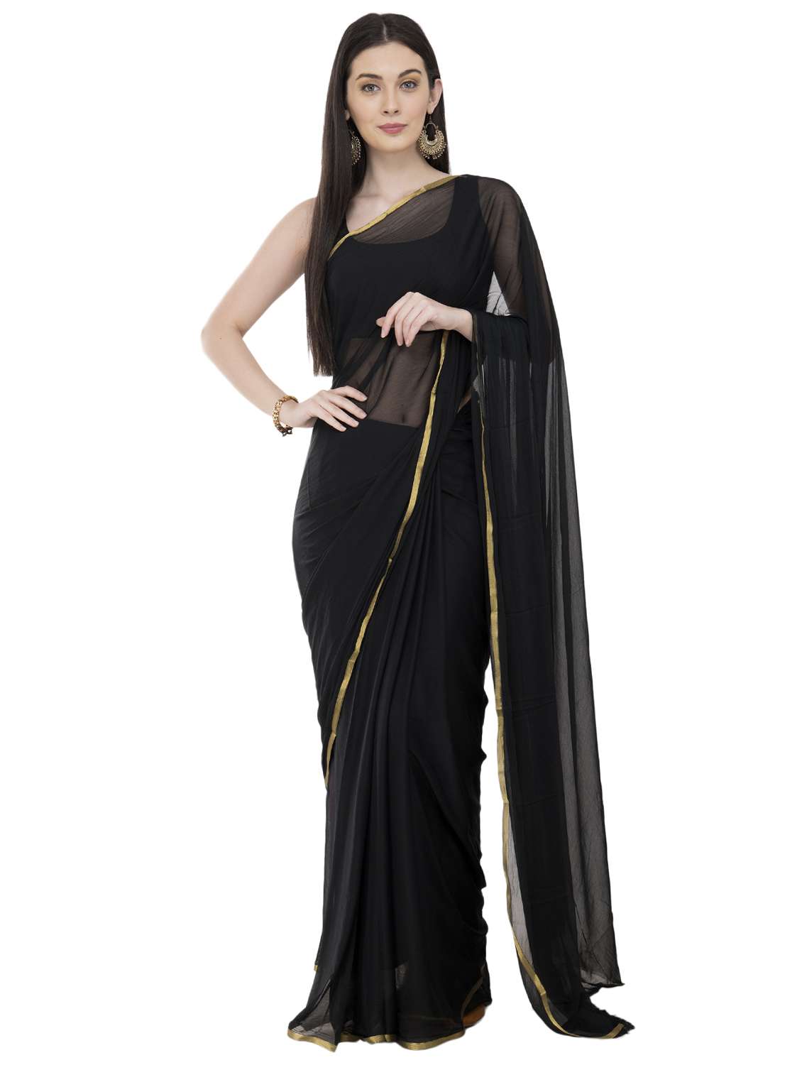 Plain Black Chiffon Sarees