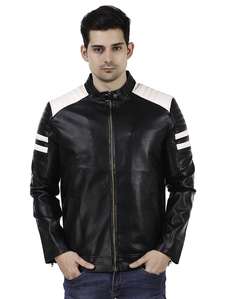 Buy online Black Color Block Biker Jacket from Jackets for Men by ...