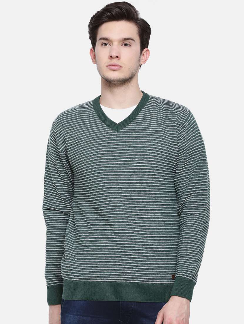 Buy online Green Striped Pullover from Sweaters (Pullovers and ...