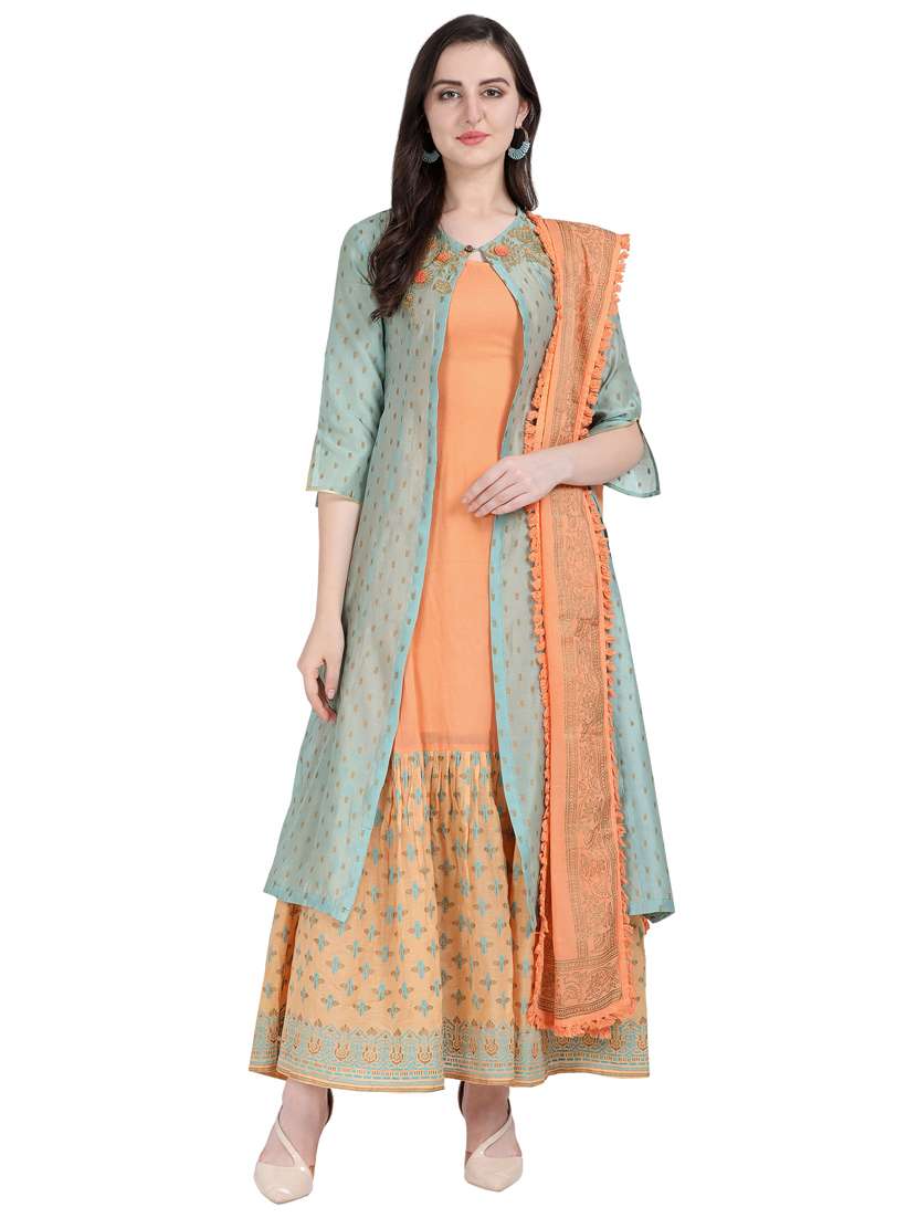 Buy online Turquoise Art Silk Aline Suits Semistitched Suit from Suits ...