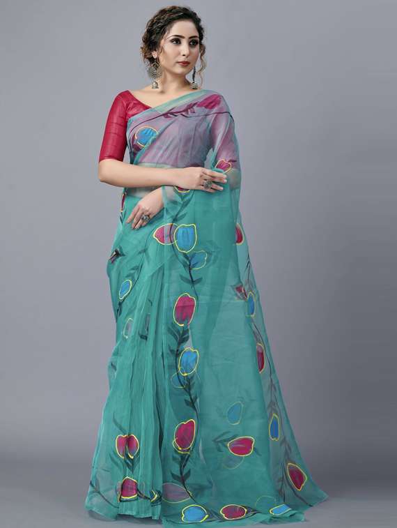 Buy online Printed Organza Saree With Blouse from ethnic wear for Women ...