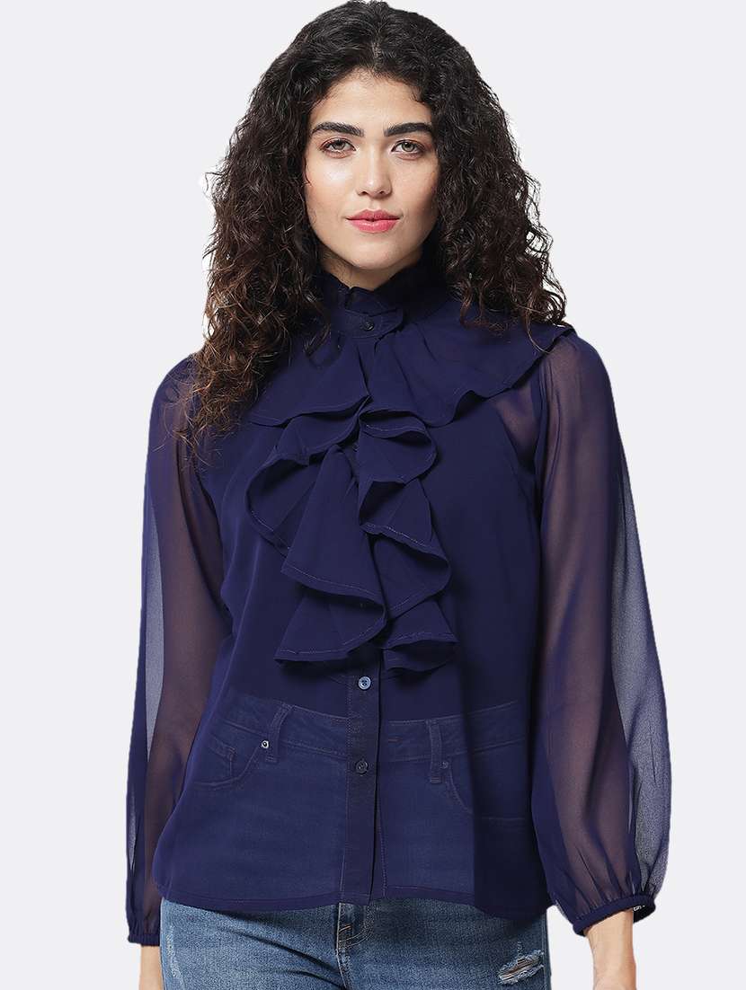 Buy online Women's Ruffle Mandarin Neck Top from western wear for Women ...