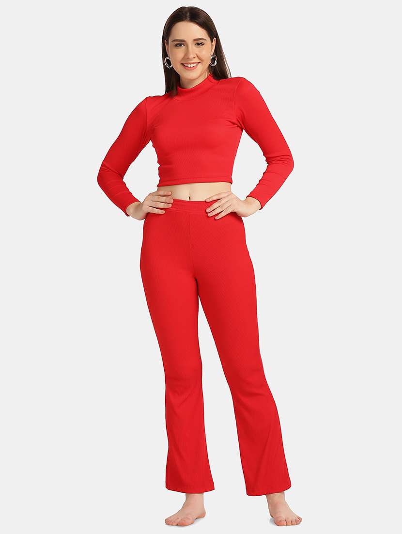 Buy Online Mock Neck Ribbed Crop Top Loungewear Set From Sleepwear For Buy Online Mock Neck Ribbed Crop Top Loungewear Set From Sleepwear For