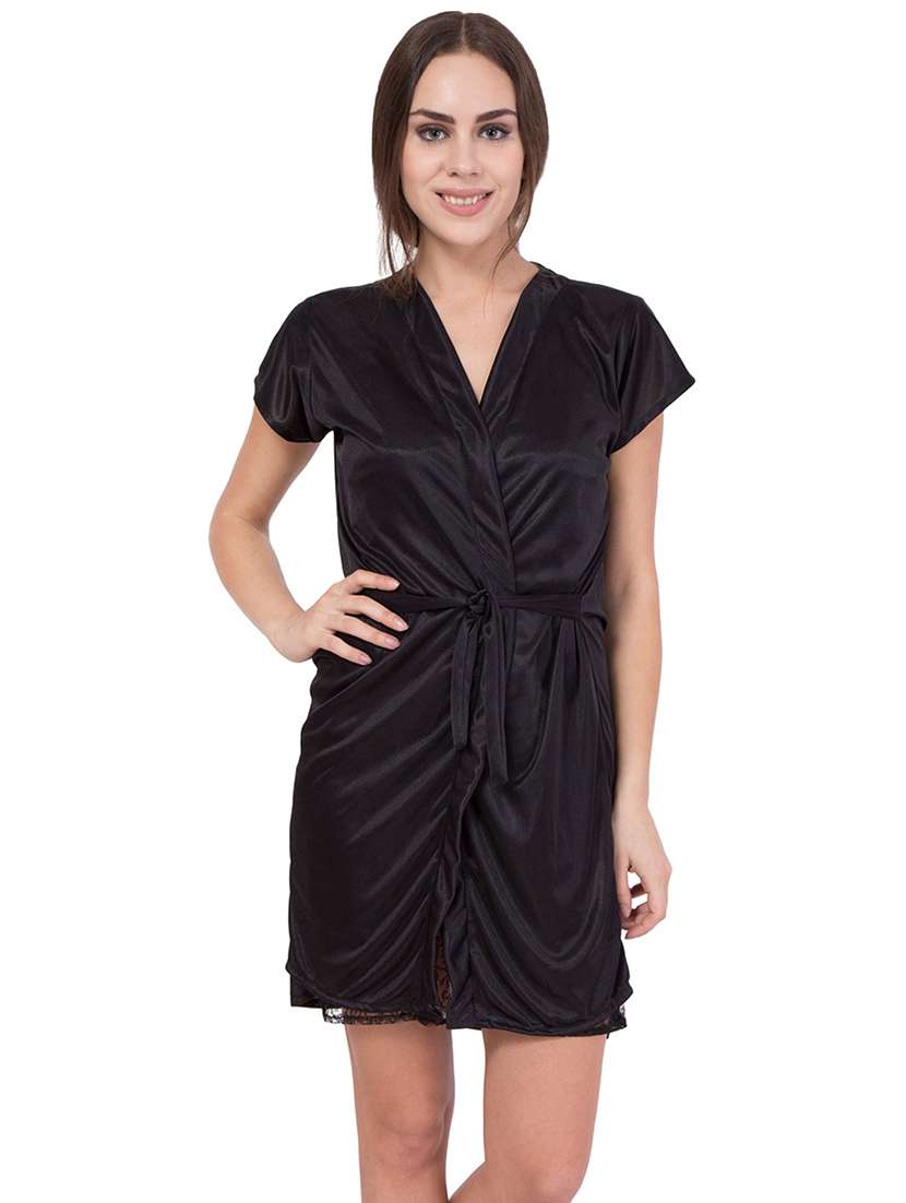 Buy online Black Satin Nighty from sleepwear for Women by American-elm ...