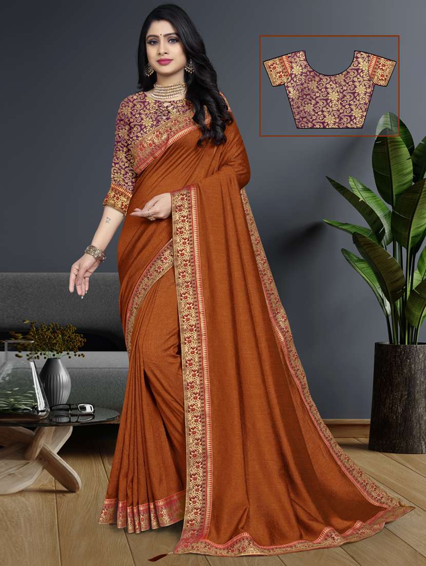 Buy online Red Raw Silk Bordered Saree With Blouse from ethnic wear for ...