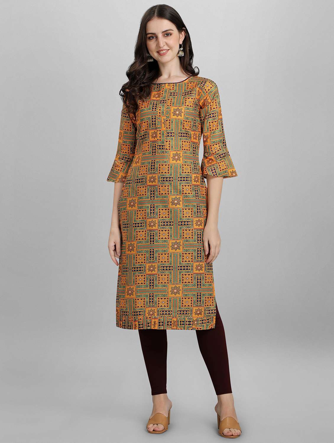 Buy online Multi Colored Printed Straight Kurti from Kurta Kurtis for ...