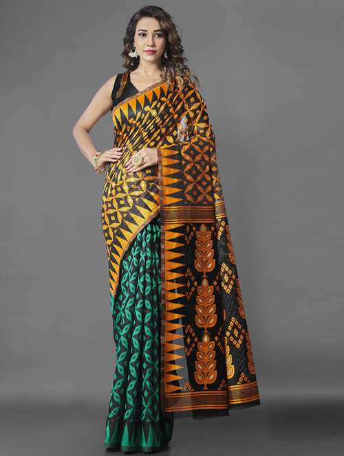 Buy online Women's Self Design Black Colored Saree from ethnic wear for ...