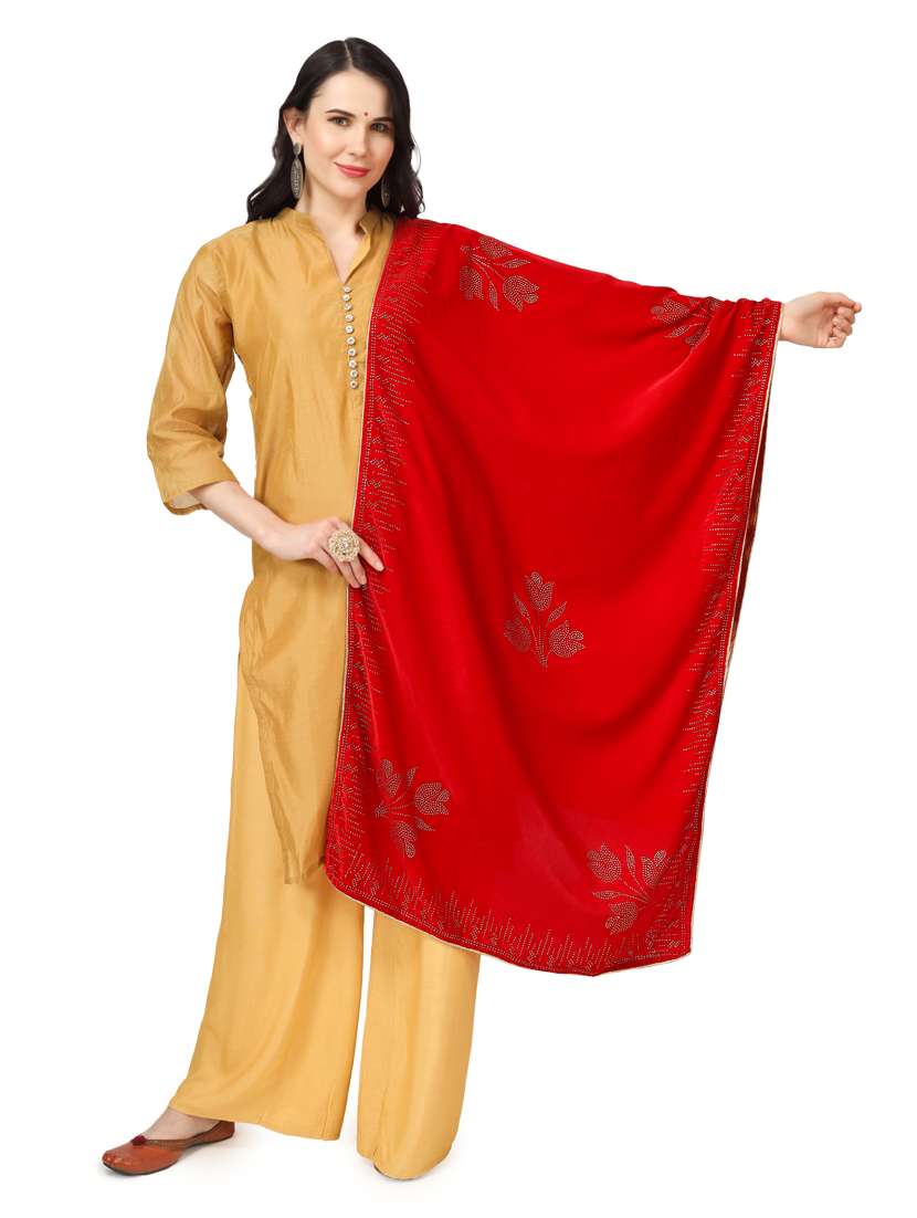 Buy online Red Self Designed Embellished Dupatta from dupattas and ...