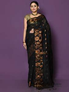 Buy online Women's Self Design Black Colored Saree from ethnic wear for ...