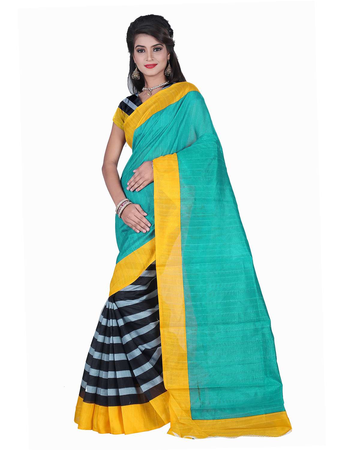 Buy online Women's Stripes Multi Colored Saree With Blouse from ethnic ...