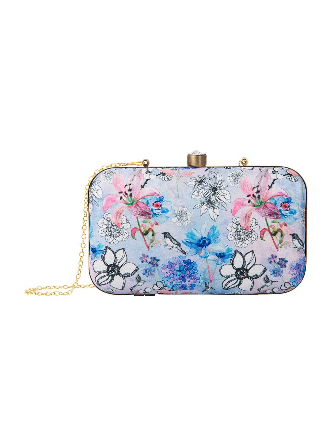 Designer Dark Blue Box Clutch Purse With Chain For Girls