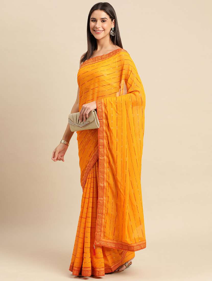 Buy online Yellow Chiffon Bordered Saree With Blouse from ethnic wear ...