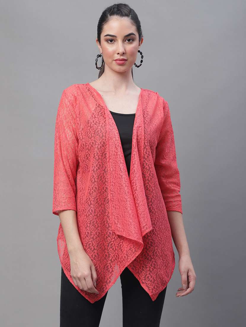 Buy online Red Cotton Blend Shrug from capes & shrugs for Women by A&k ...