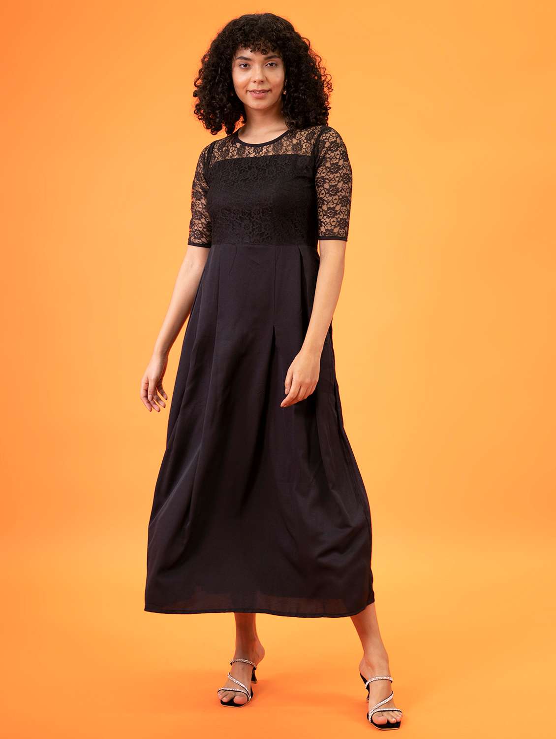 Buy online Women's Black Self Design Dress from western wear for Women ...