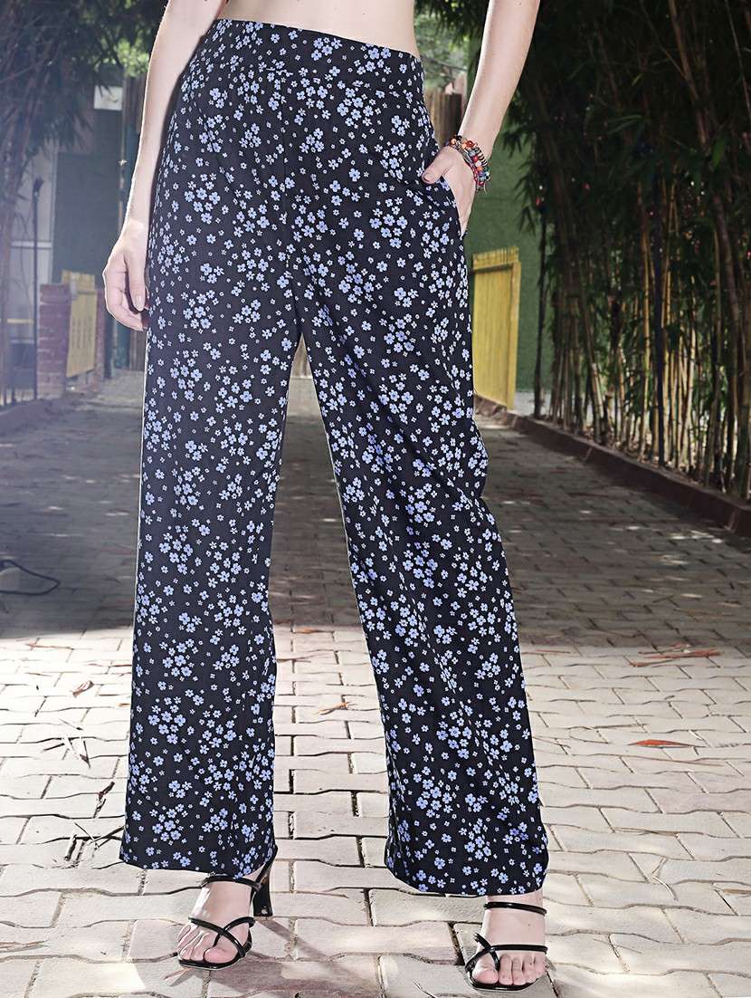 Buy online Women Multi Color Polyester Flat Front Trouser from bottom ...
