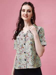 Buy online Women Green Floral Printed Regular Shirt from western wear ...