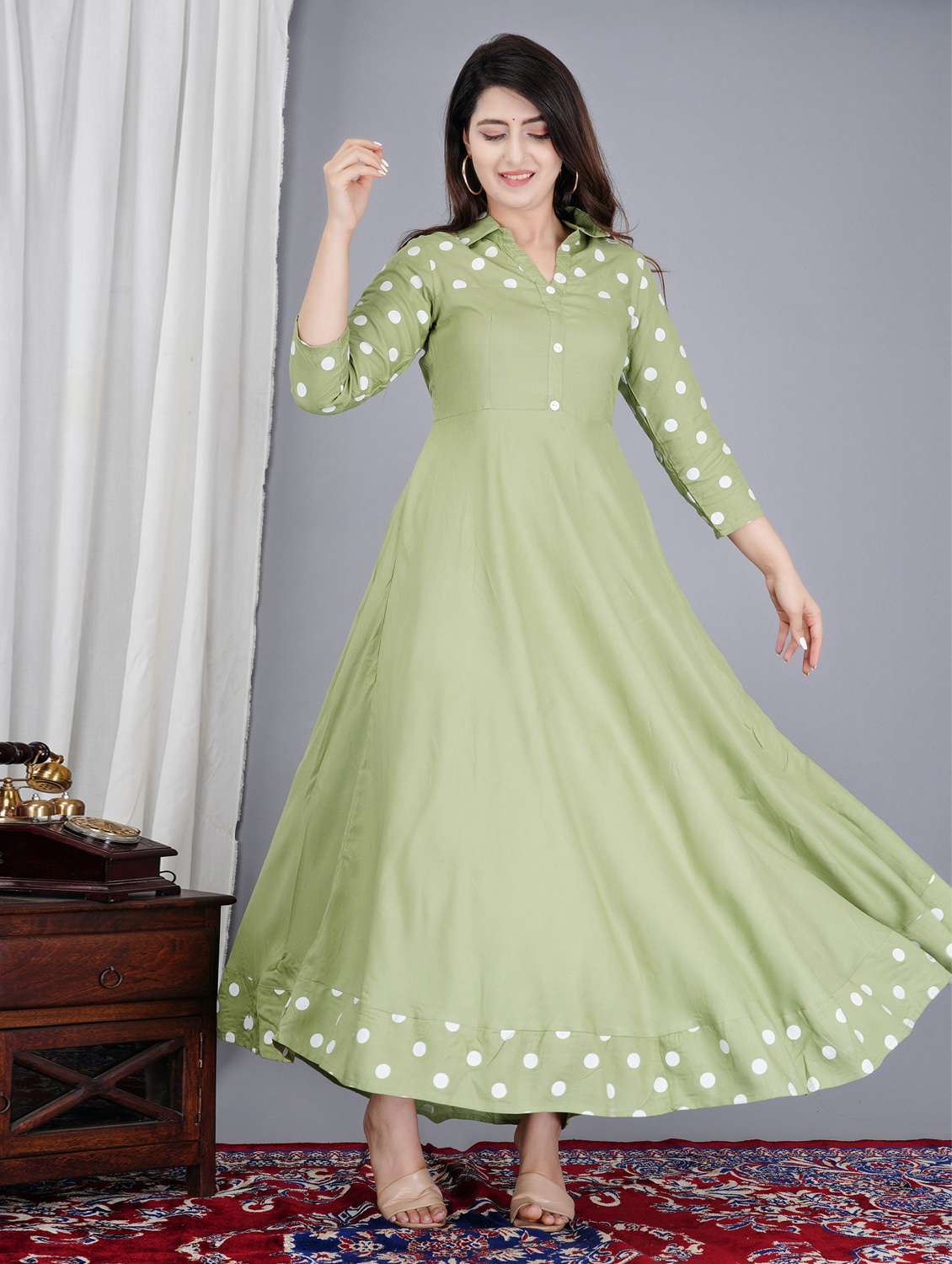 Buy online Women's Polka Dotted Flared Kurta from Kurta Kurtis for ...