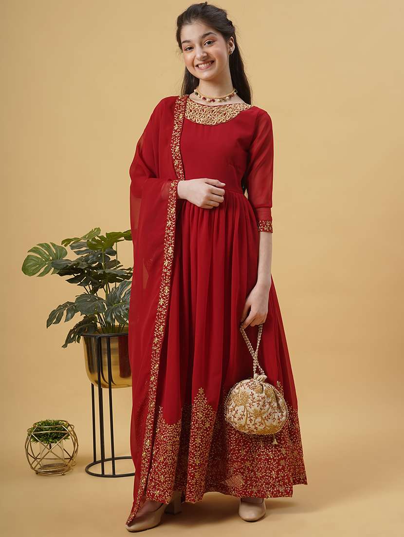 Buy online Girls Embroidered Ethnic Party Gown With Dupatta from ethnic ...